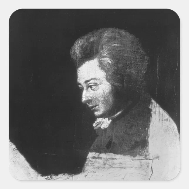 Unfinished Portrait of Wolfgang Amadeus Mozart Square Sticker | Zazzle