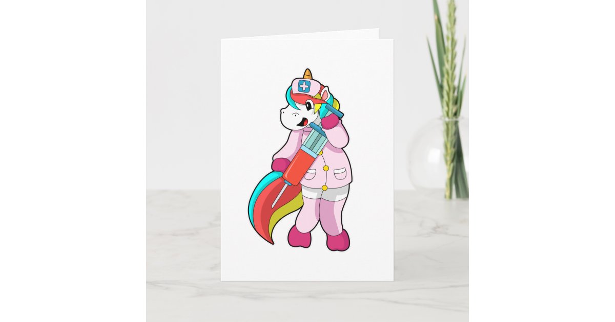 Unicorn as Nurse at Vaccination & Syringe Card | Zazzle