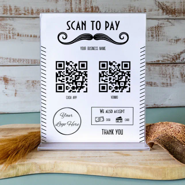 Unique black 2 QR codes barber shop scan to pay Poster | Zazzle