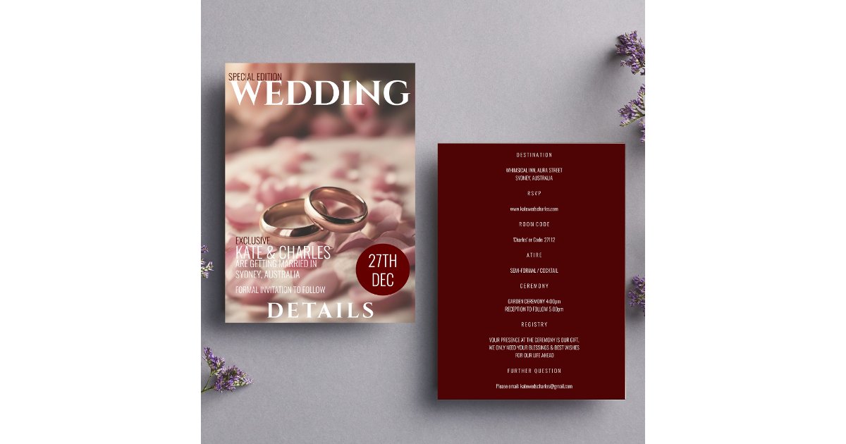 Unique Custom Magazine Style wedding details Invitation | Zazzle