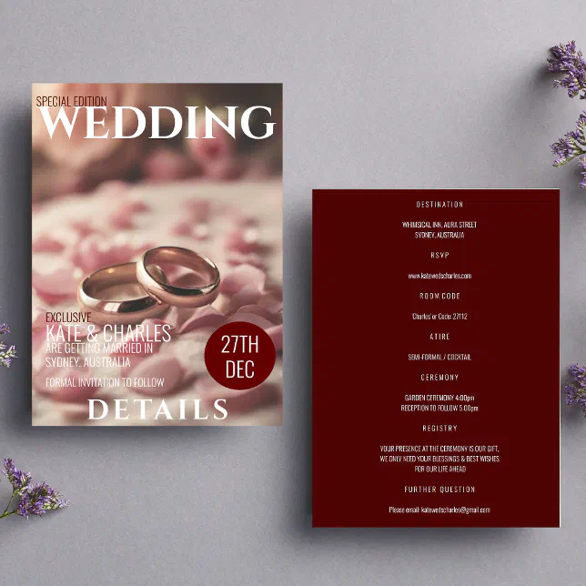 Unique Custom Magazine Style wedding details Invitation | Zazzle