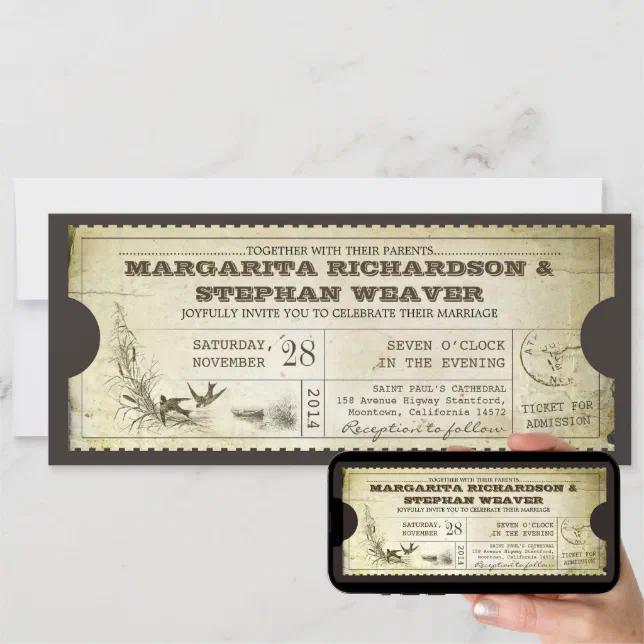 unique design vintage ticket wedding invitations | Zazzle