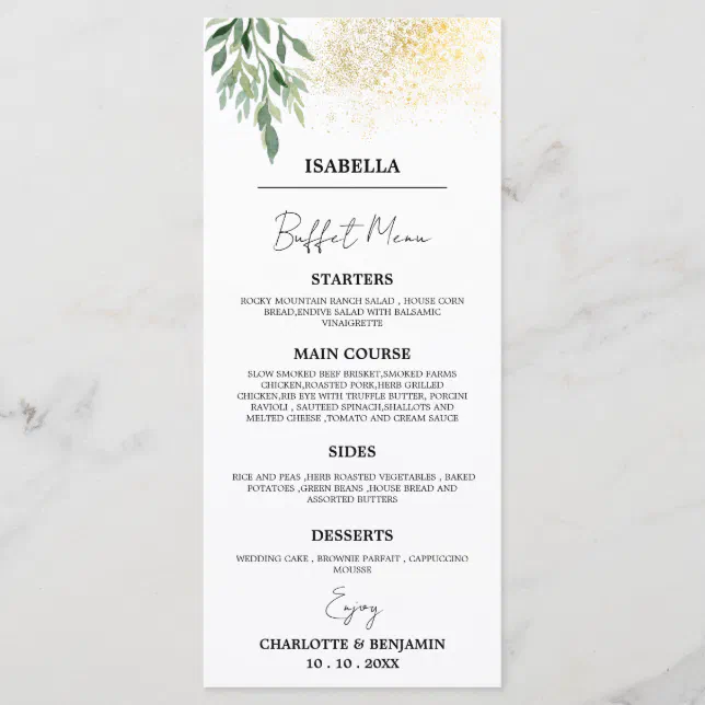 Unique Guest Name Wedding Buffet Menu | Zazzle