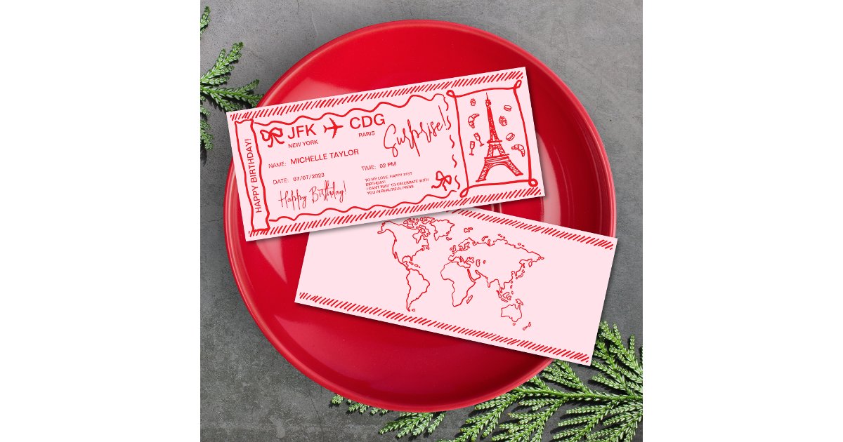 Unique Hand Drawn Paris Surprise Boarding Pass Invitation | Zazzle