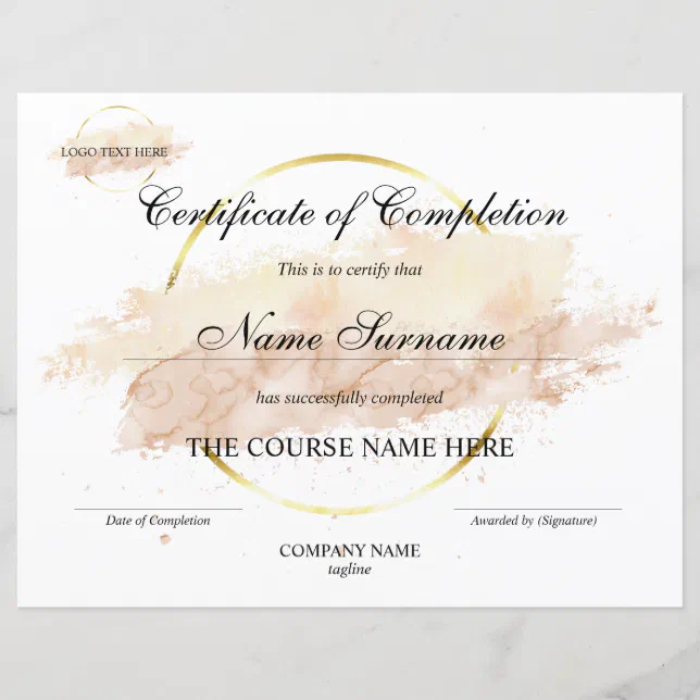 Unique Logo Certificate of Completion Award Course | Zazzle