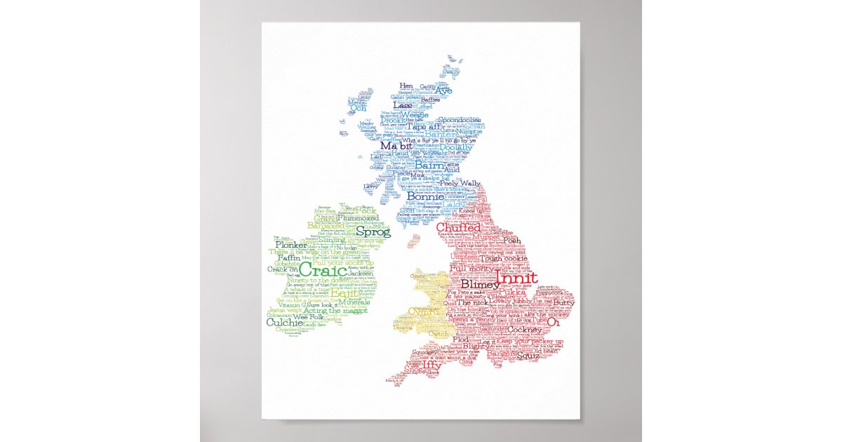 United Kingdom / Great Britain Slang Word Art Map Poster | Zazzle