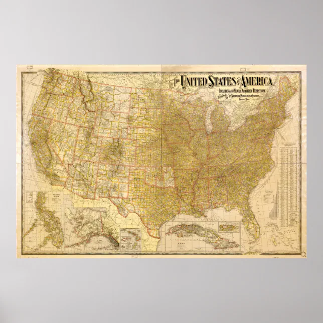 United States Map with Territories (1901) Poster | Zazzle