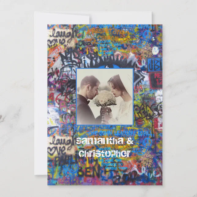 Urban graffiti wedding photo invitation | Zazzle