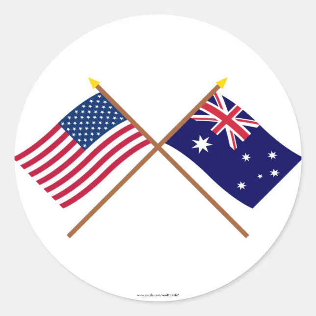 US and Australia Crossed Flags Classic Round Sticker | Zazzle