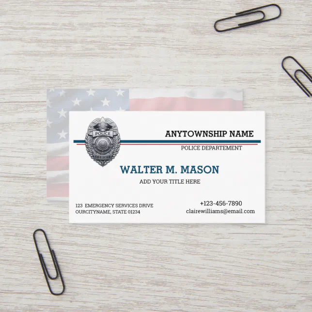 US Flag Blue Line Police Badge Business Card | Zazzle
