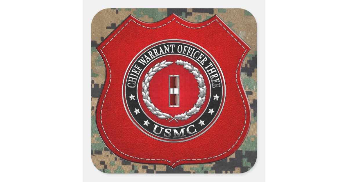 US Marines: Chief Warrant Three (USMC CWO-3) [3D] Square Sticker | Zazzle