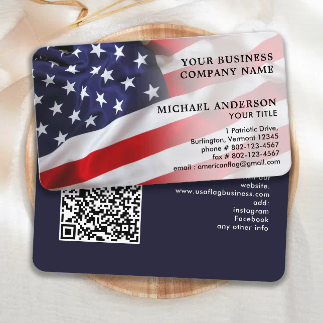 USA American Flag Professional QR Code Patriotic Business Card | Zazzle