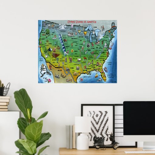 USA Cartoon Map Poster | Zazzle