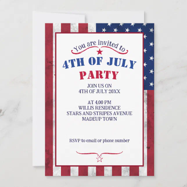 USA flag vintage red white blue 4th of July Party Invitation | Zazzle