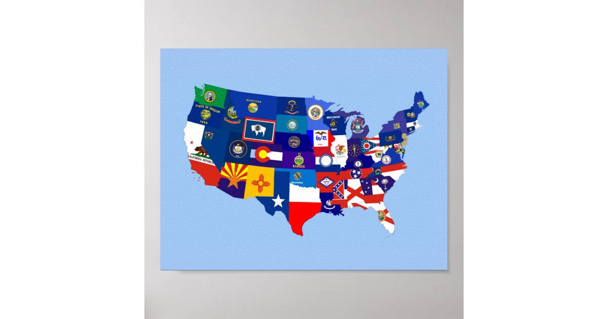 usa united states america republic flag map poster | Zazzle