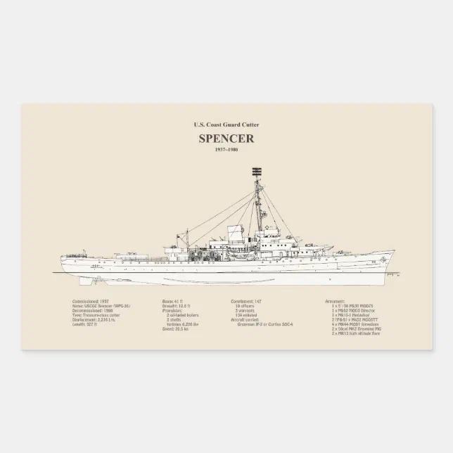 USCG Cutter Spencer wpg-36 - SBD Rectangular Sticker | Zazzle