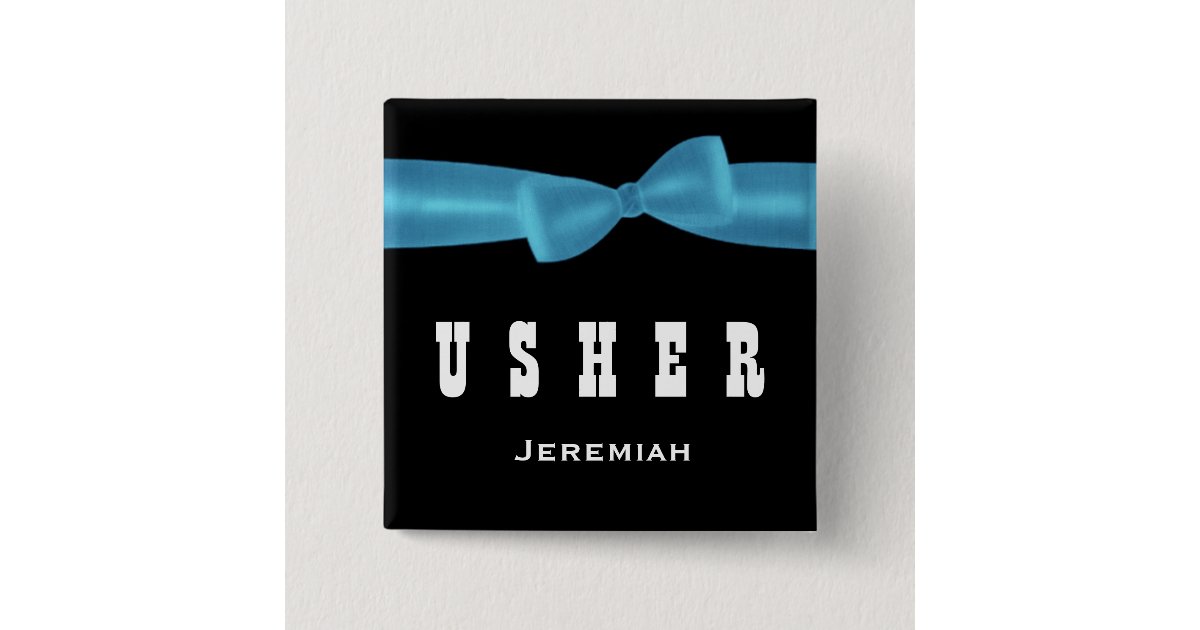 USHER Wedding Custom Name V02R BLUE 15 Cm Square Badge | Zazzle
