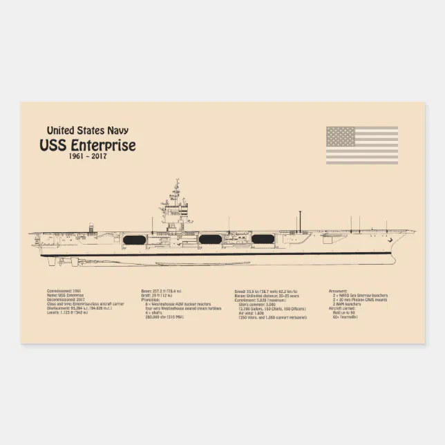 USS Enterprise - Ship Blueprint Plans SD Rectangular Sticker | Zazzle
