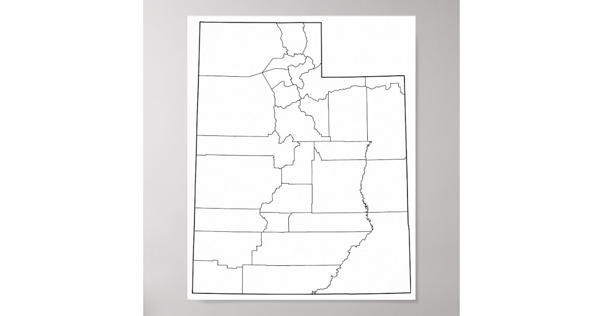 Utah Counties Blank Outline Map Poster | Zazzle