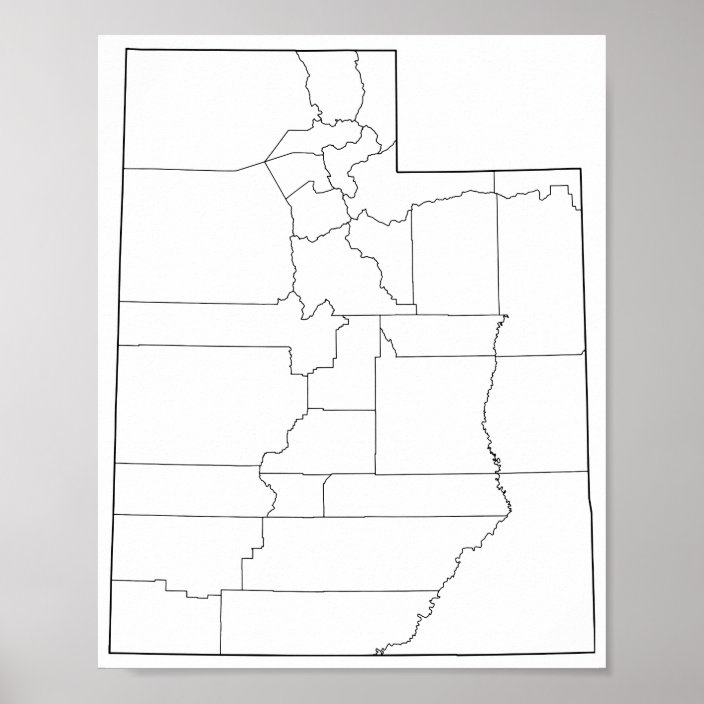 Utah Counties Blank Outline Map Poster | Zazzle.co.uk
