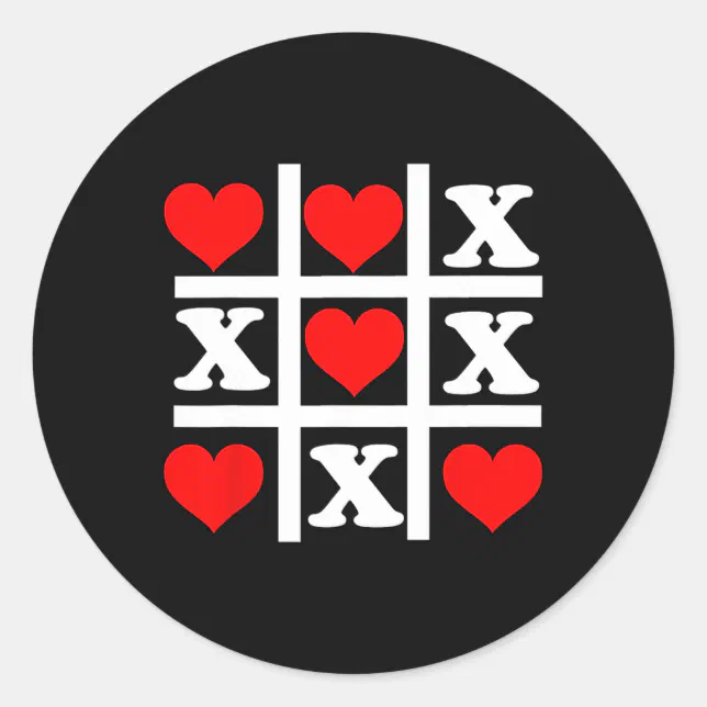 Valentine Heart Tic Tac Toe Classic Round Sticker | Zazzle