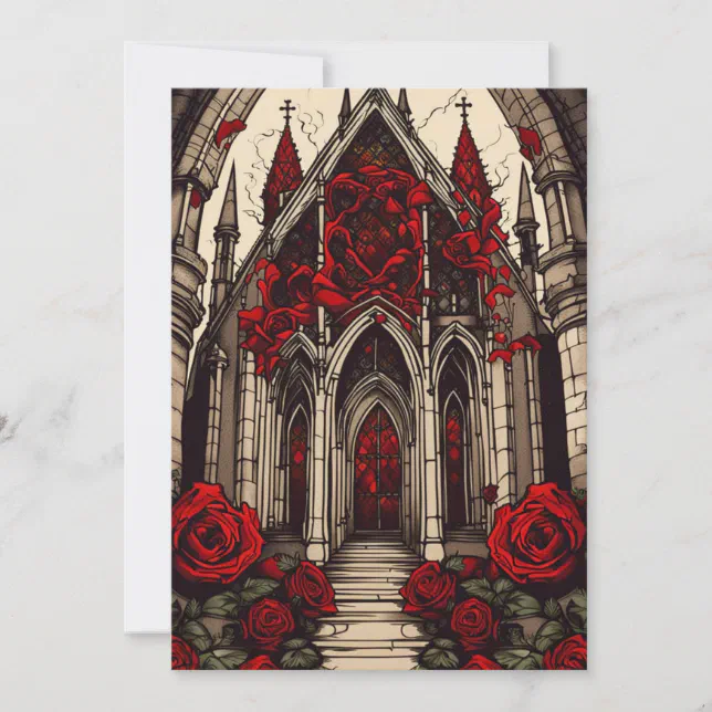 Vampire Cathedral and Roses Gothic Wedding Invitation | Zazzle