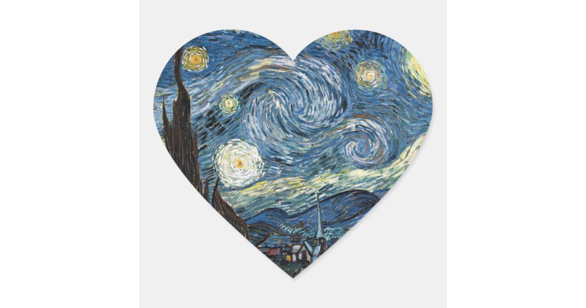 Van Gogh Starry Night Heart Sticker | Zazzle