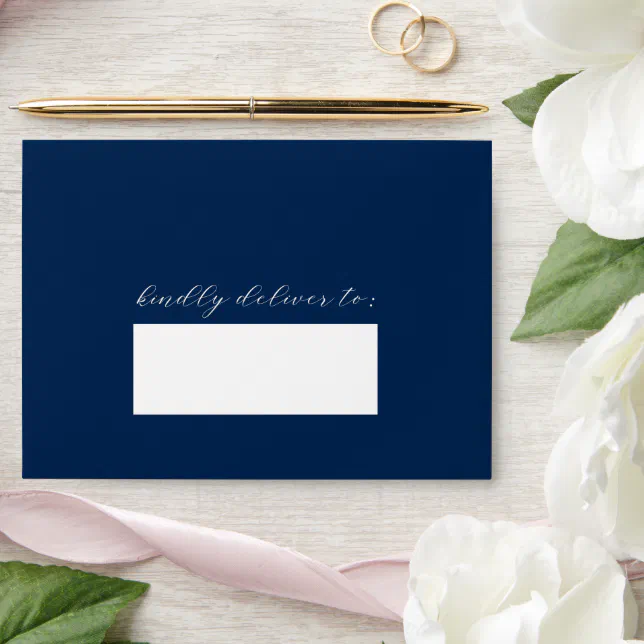 Vanessa Navy Blue Modern Wedding Envelope | Zazzle