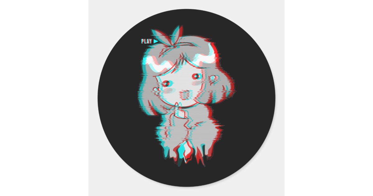 Vaporwave Aesthetic Glitch Edgy Sad Anime Girl Classic Round Sticker ...