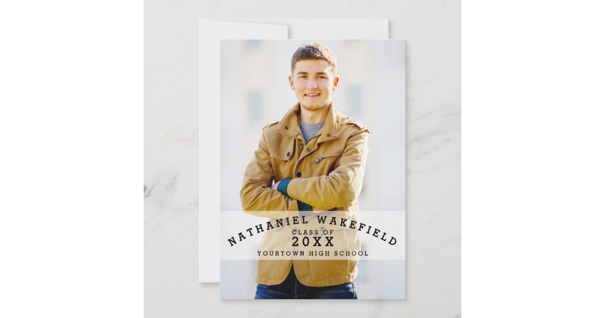 Varsity Grad | Black Text Photo Graduation Party Invitation | Zazzle