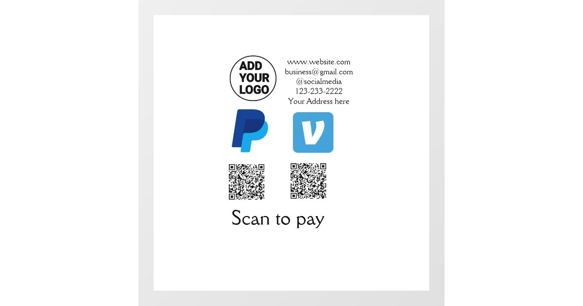 Venmo paypal scan to pay add q r code logo text na window cling | Zazzle