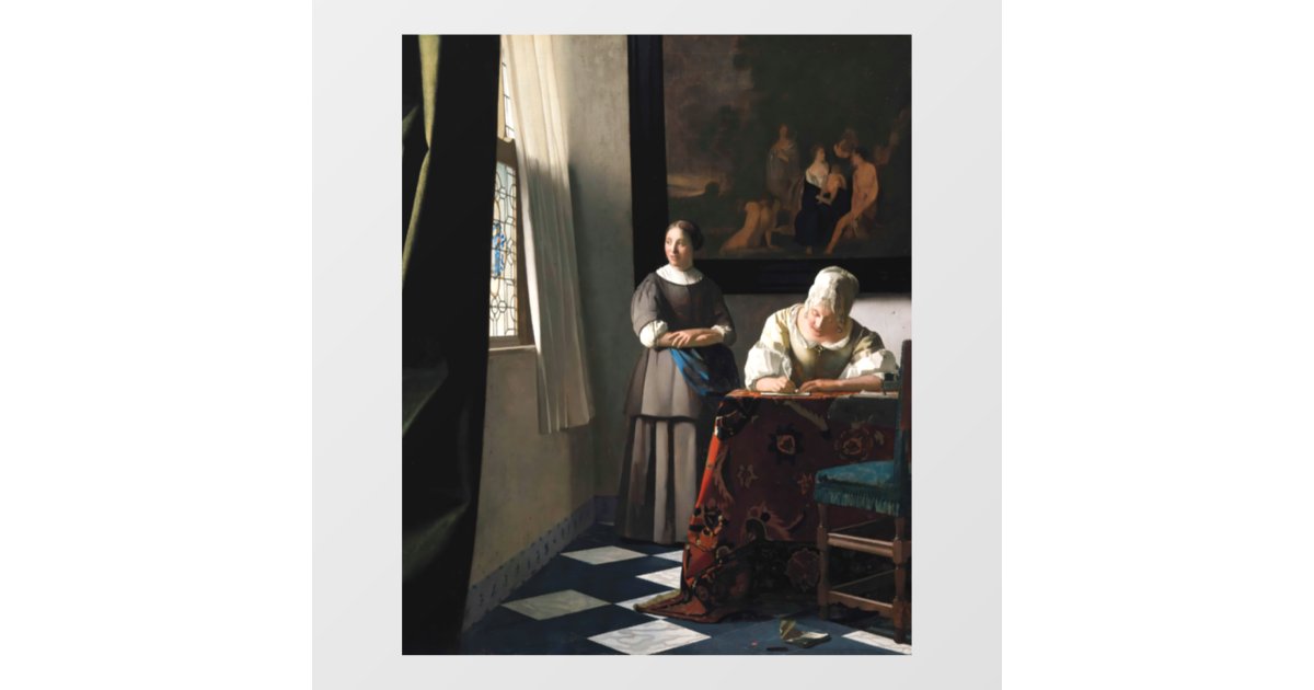 Vermeer - Lady Writing a Letter with her Maid Window Cling | Zazzle