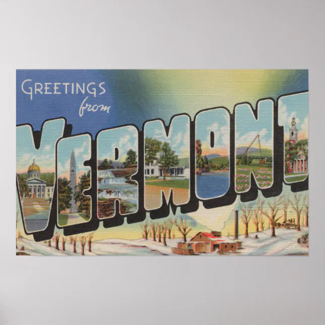 Vermont (Winter Scene) - Large Letter Scenes Poster | Zazzle