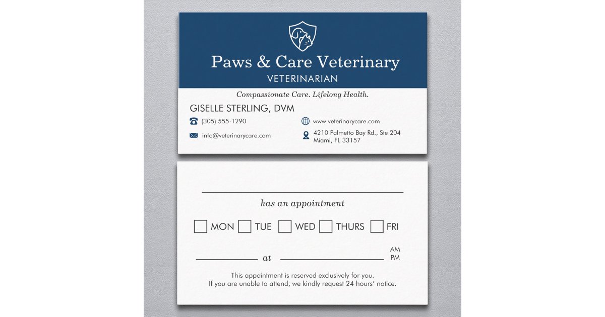 Veterinarian Vet Pet Office Appointment Reminder Business Card | Zazzle