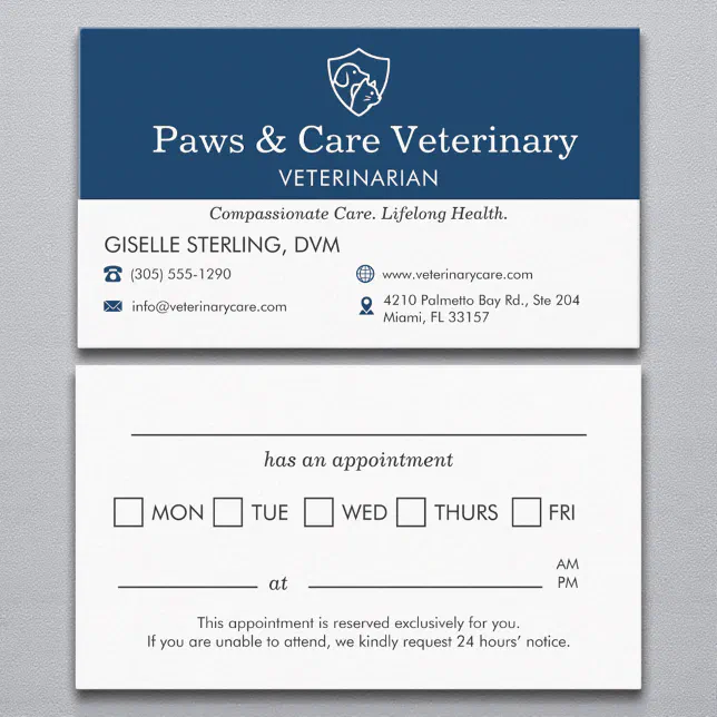 Veterinarian Vet Pet Office Appointment Reminder Business Card | Zazzle