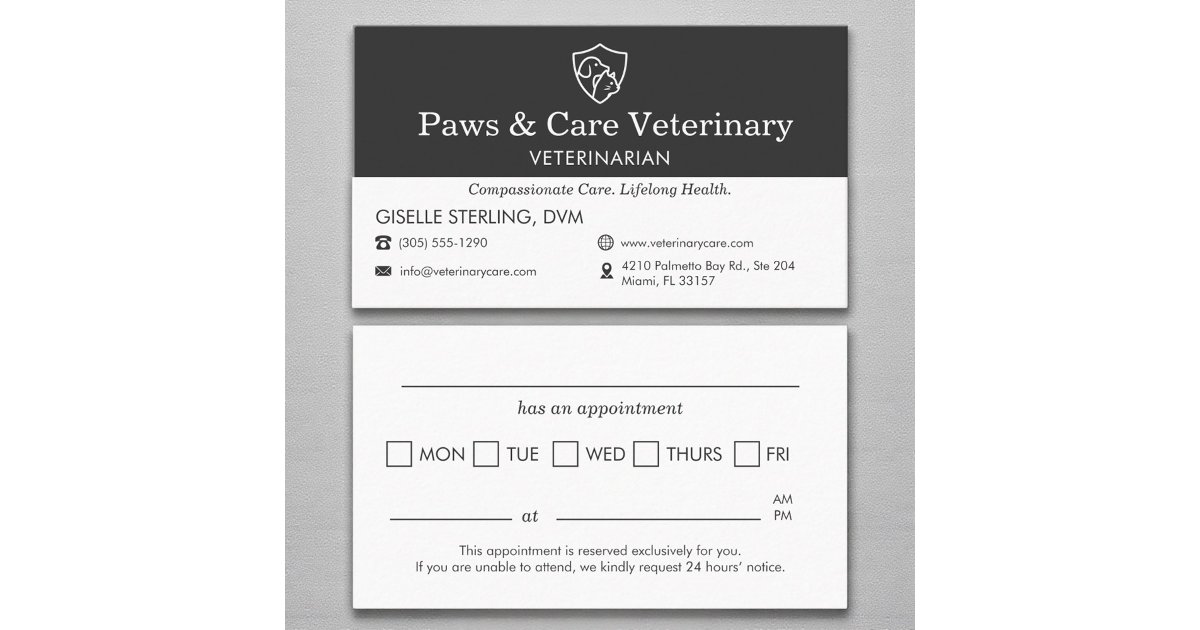 Veterinary Dog Cat Office Appointment Reminder Business Card | Zazzle