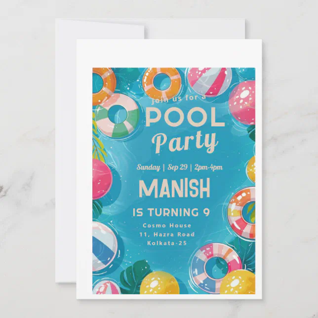 Vibrant Pool Party Birthday Invitation Card | Zazzle
