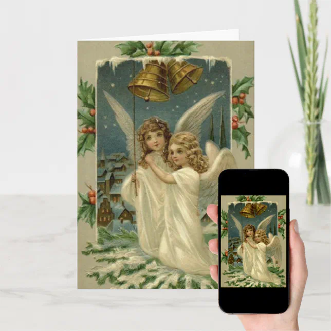 Victorian Angels Ringing Bells Christmas Card | Zazzle