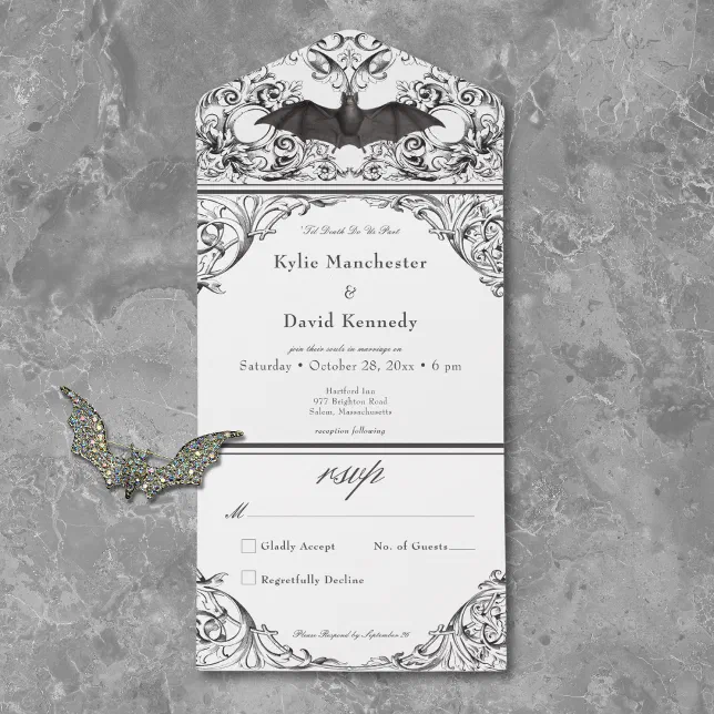 Victorian Bat Until Death Black White No Dinner All In One Invitation ...