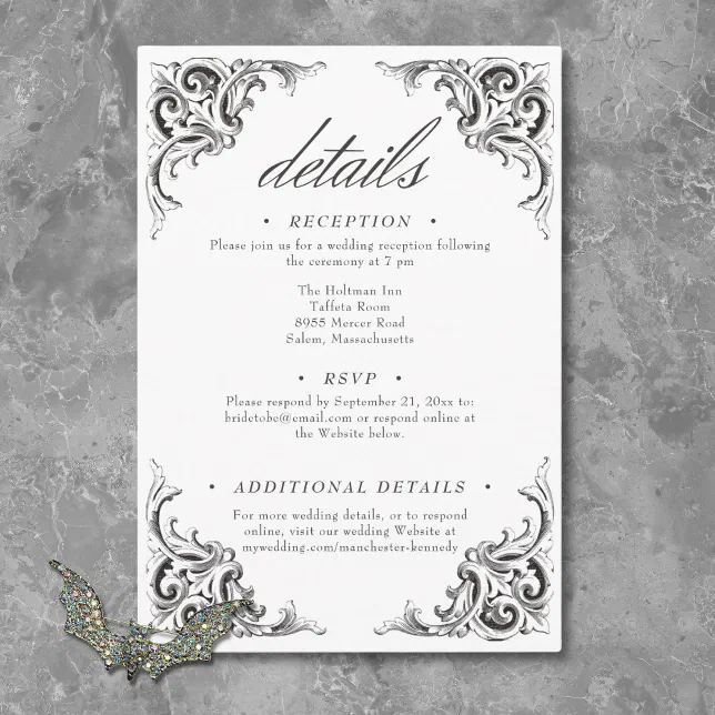 Victorian Bat Until Death Black White Wedding Enclosure Card | Zazzle