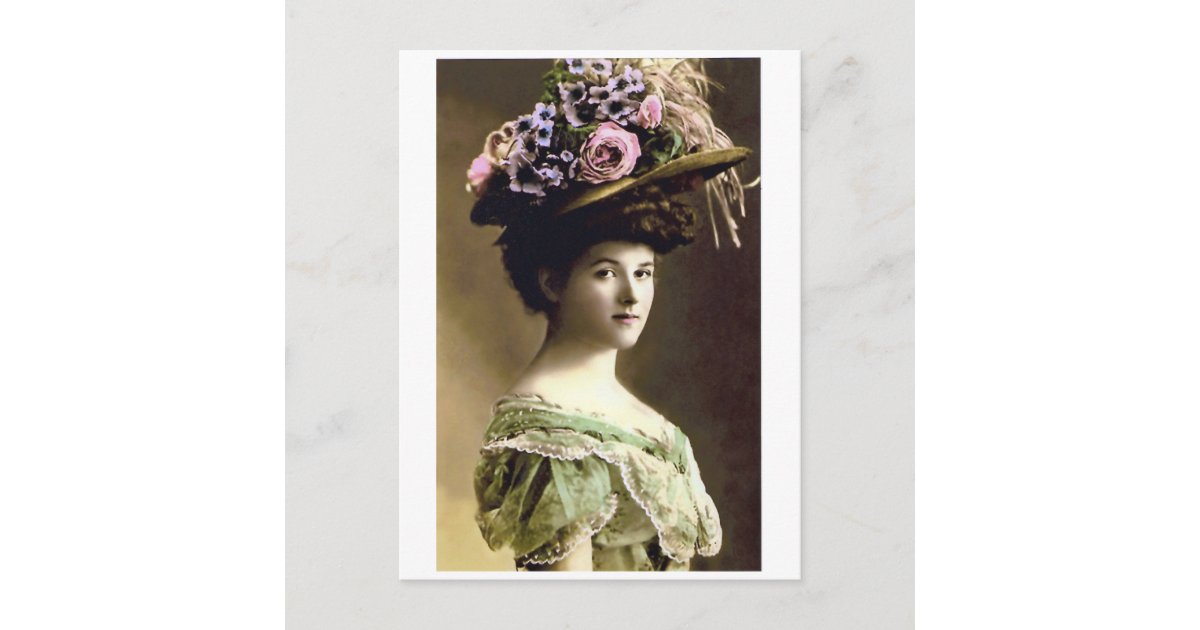 Victorian Big Hat Lady Postcard | Zazzle