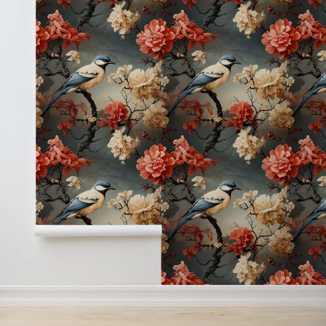 Victorian Blue Bird Boho Georgian Trailing Wallpaper | Zazzle