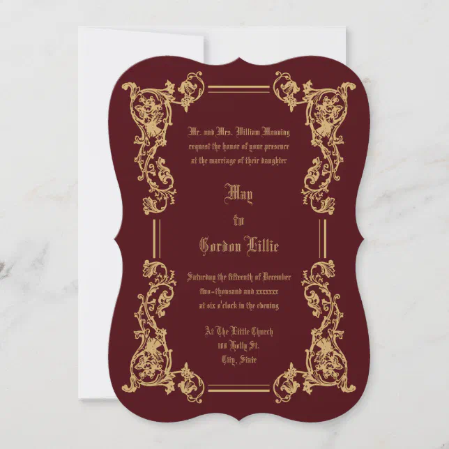 Victorian Era 1851 Elegant Floral Border Wedding Invitation | Zazzle