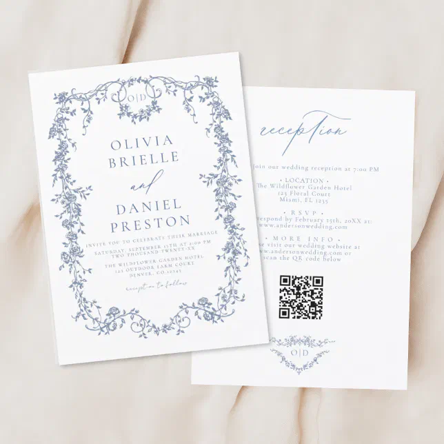 Victorian French QR Code All In One Wedding Invitation | Zazzle