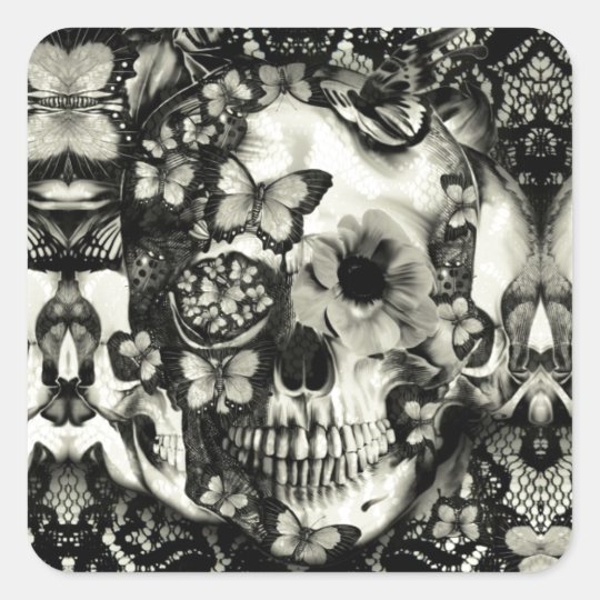 Victorian gothic lace skull pattern square sticker | Zazzle.co.uk