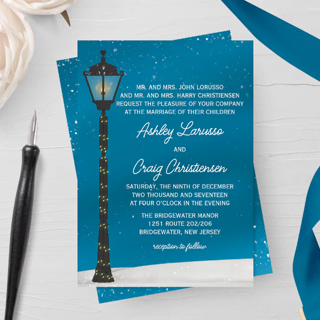 Victorian Lamp Post Winter Wedding Invitation | Zazzle