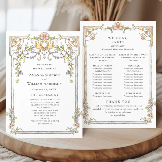 Victorian Ornate Grace Bohemian Wedding Ceremony Programme | Zazzle