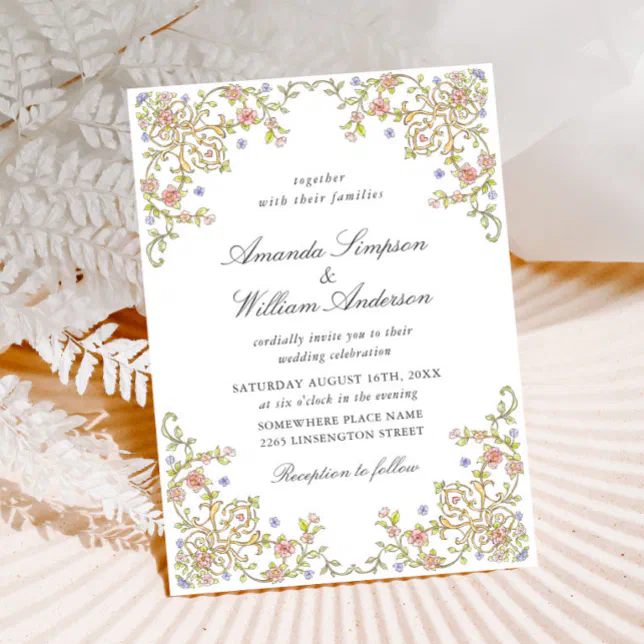 Victorian Ornate Grace Pastel Floral Wedding Invitation | Zazzle