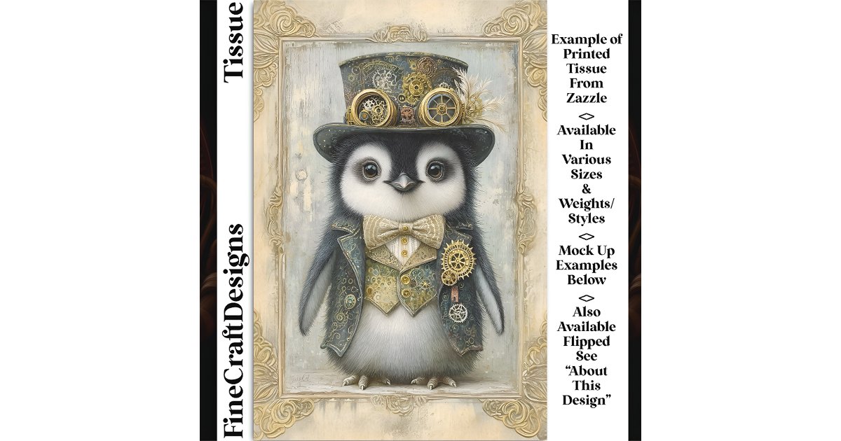 Victorian Steampunk Baby Penguin DL3R Decoupage Tissue Paper | Zazzle