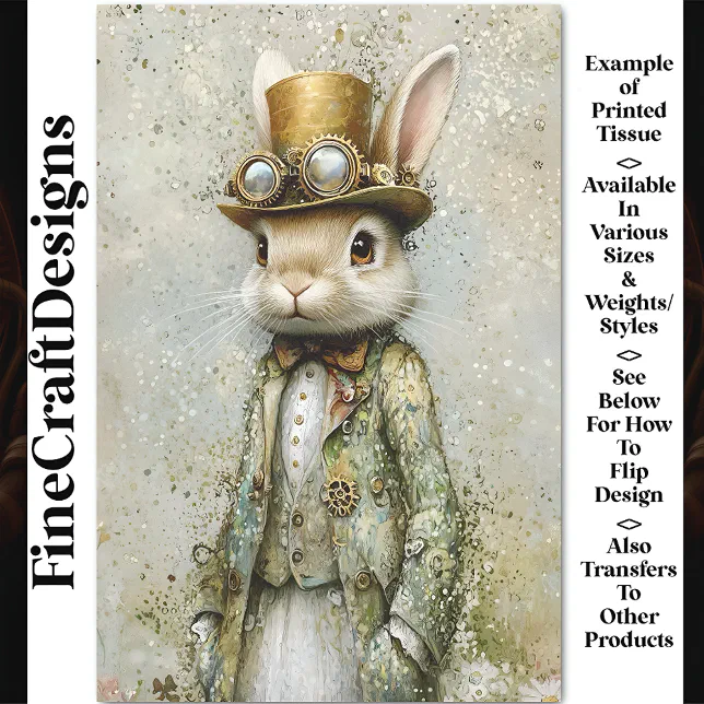 Victorian Steampunk Rabbit, Floral CA7 Decoupage Tissue Paper | Zazzle